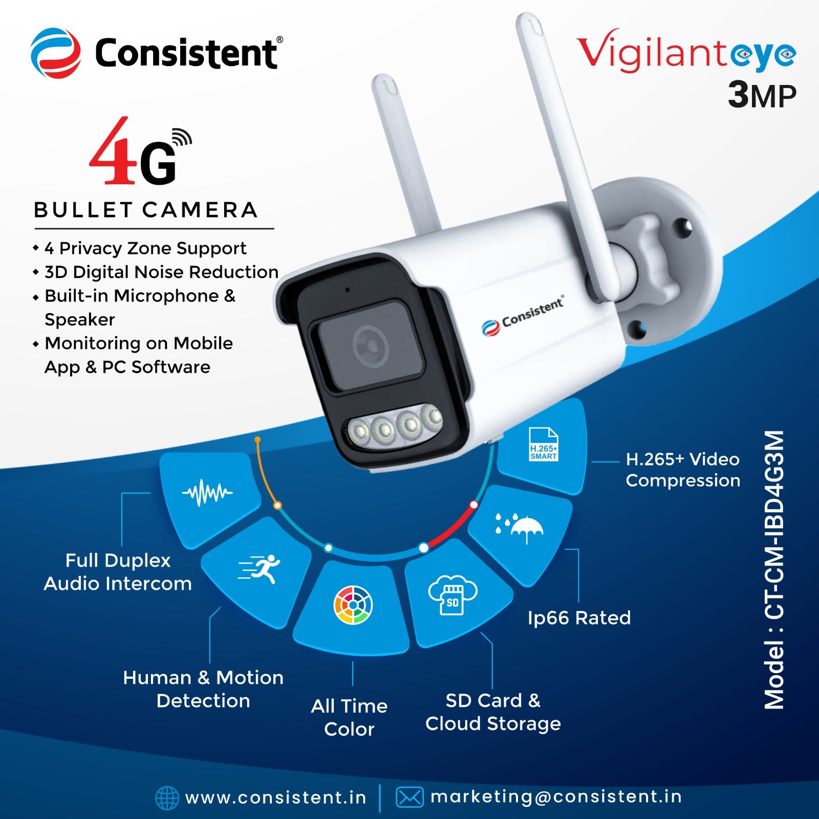 Consistent 4G Colour Bullet 3MP Camera 4G Sim Card Supported Outdoor S – Consistent Store