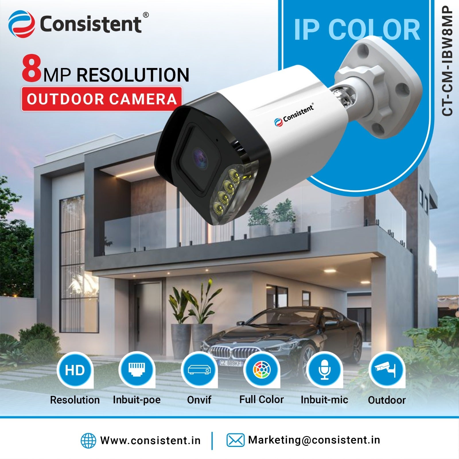 Consistent 8MP CCTV Camera Bullet (CT-CM-IBW8MP), |Support: Audio (TVI – Consistent Store