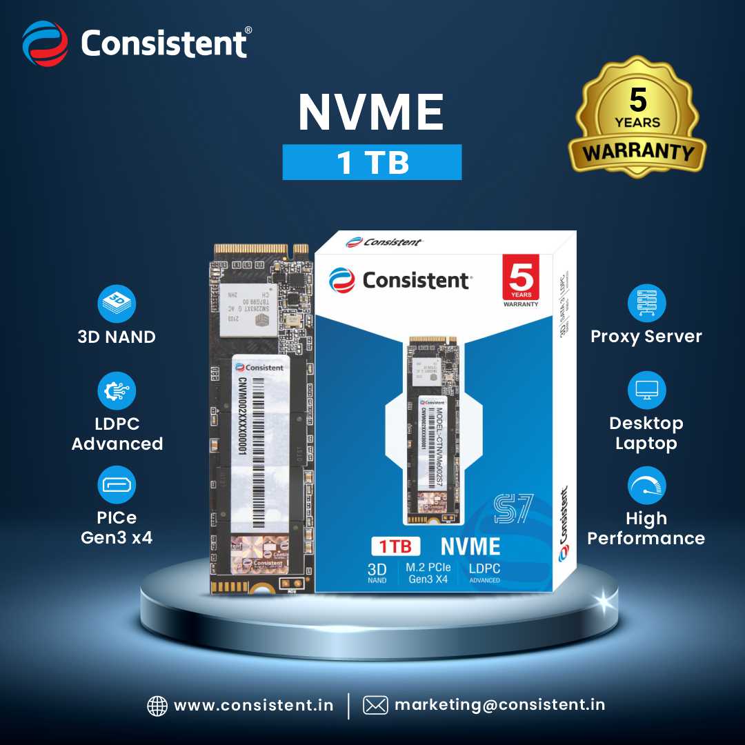 Consistent 1 TB NVMe PCIe 2280, 3D NAND with SLC Cache, Up to Read Spe ...