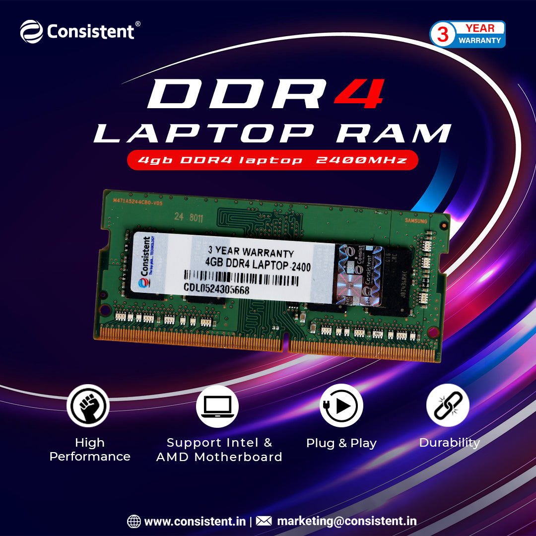 Consistent 4GB DDR4 Laptop RAM, 2400MHz Reduce power consumption by up ...