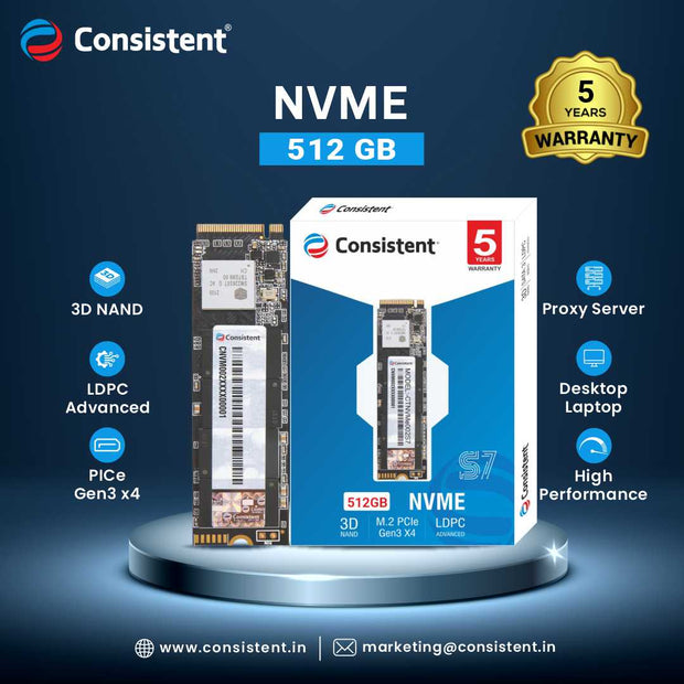 Consistent 512 GB NVMe PCIe M.2 SSD 2280, 3D NAND with SLC Cache, Up t ...