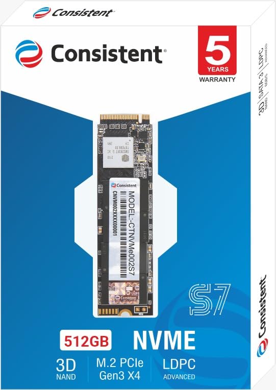 Consistent 512 GB NVMe PCIe M.2 SSD 2280, 3D NAND with SLC Cache, Up t ...