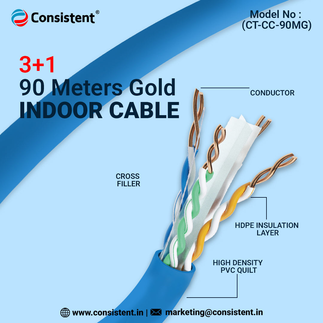 Consistent 3+1 CCTV Cable 90 Meters Lenght Bundle, Cable with Extra De ...
