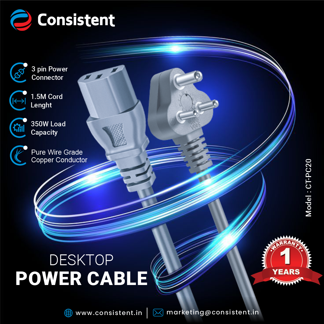 Consistent Desktop Power Cable with 1 years warranty – Consistent Store
