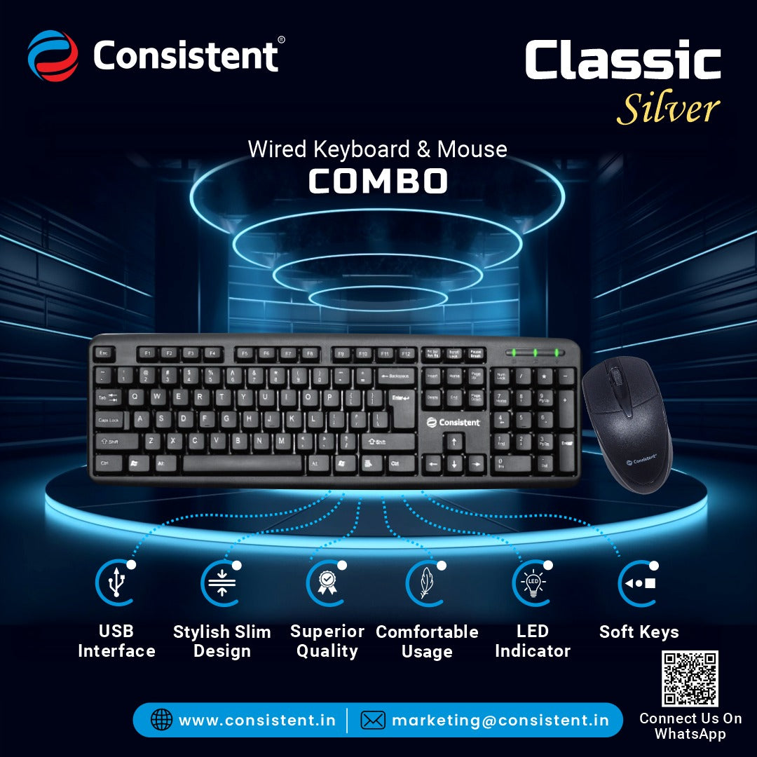 Consistent Classic Silver Wired Keyboard & Mouse (SK101) for Windows ...