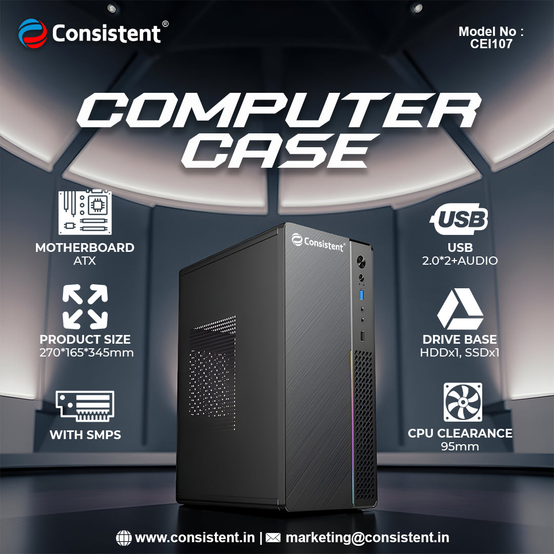 Consistent PC Case Without SMPS (CIE107) Computer Case 4 Full Slots VG ...