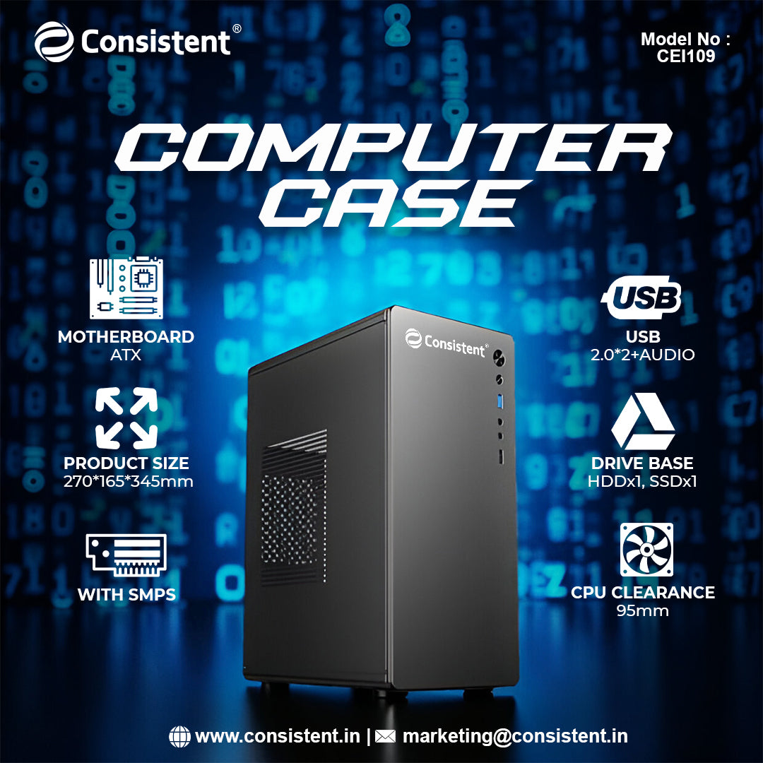 Consistent PC Case without SMPS (CIE109) Computer Case 4 Full Slots VG ...
