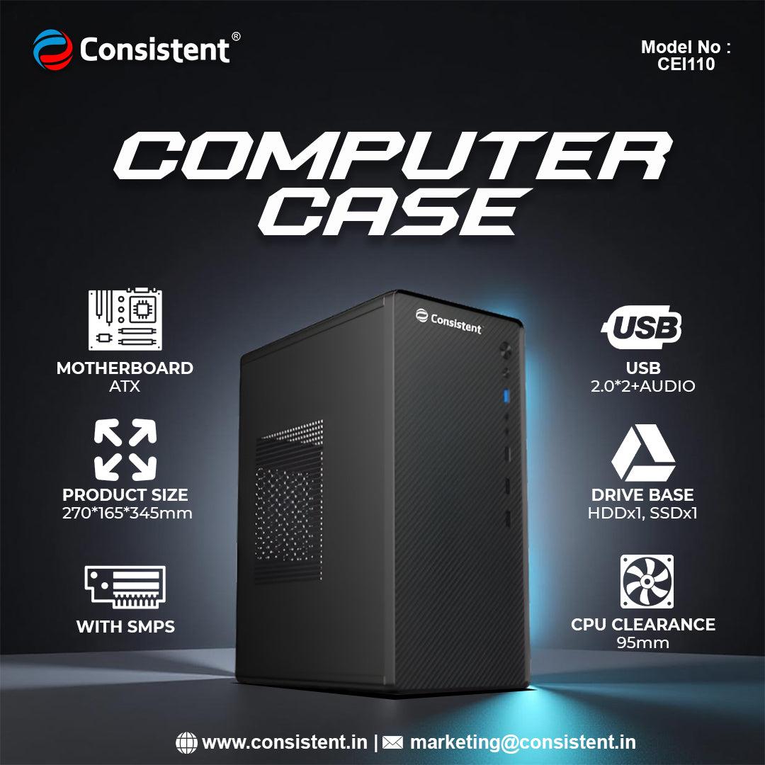 Consistent PC Case without SMPS (CIE110) Computer Case 4 Full Slots VG ...